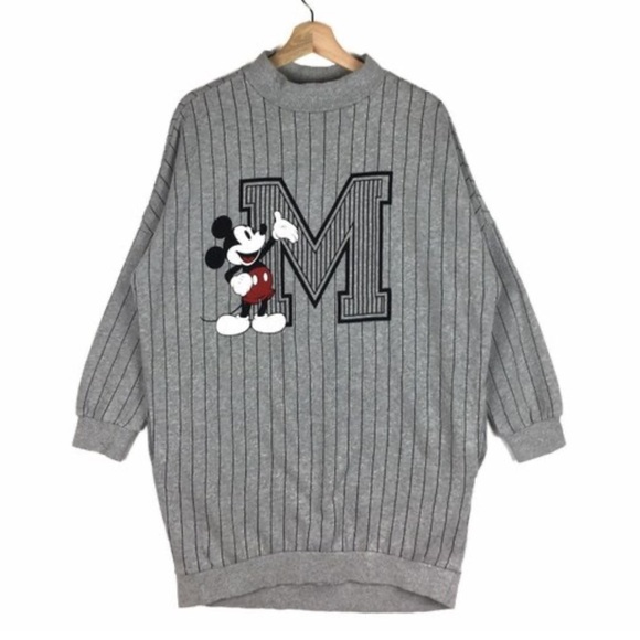 Disney | Tops | Disney Mickey Mock Neck Sweatshirt In Grey Pinstripe ...